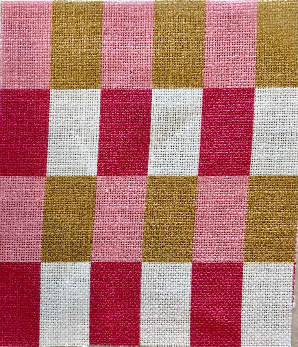 Picnic Check Raspberry and Caramel in Linen – Lighten Up Handmade